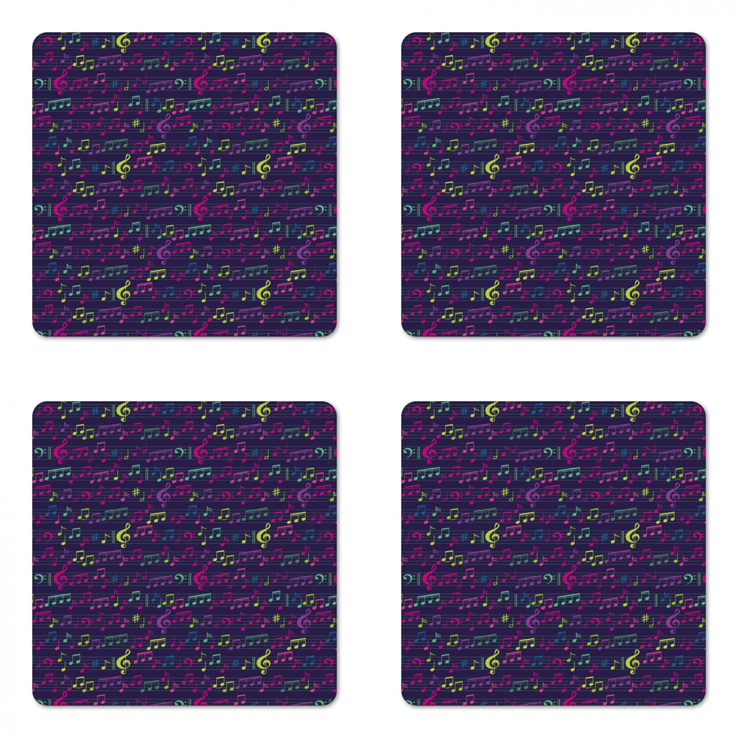 Music Coaster Set of 4, Rhythmic Treble Chef and Musical Notes on Lead ...