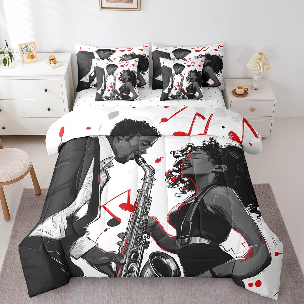Music Comforter 7 Pieces Queen Romantic Saxophone Bedding Set ...