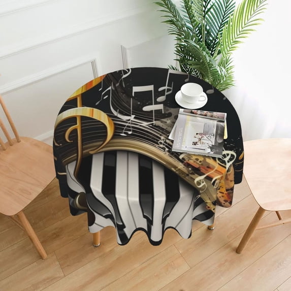Music Cool Piano Vintage Tablecloths Round 60 inch Fabric Table Cloth ...
