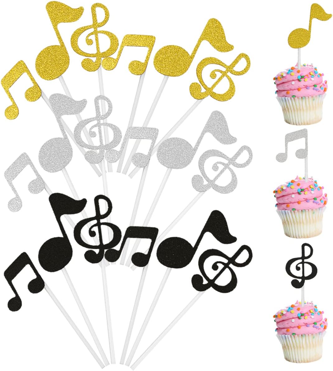 Music Cupcake Toppers Set - 18Pcs Musical Note Cake Topper for Musician ...