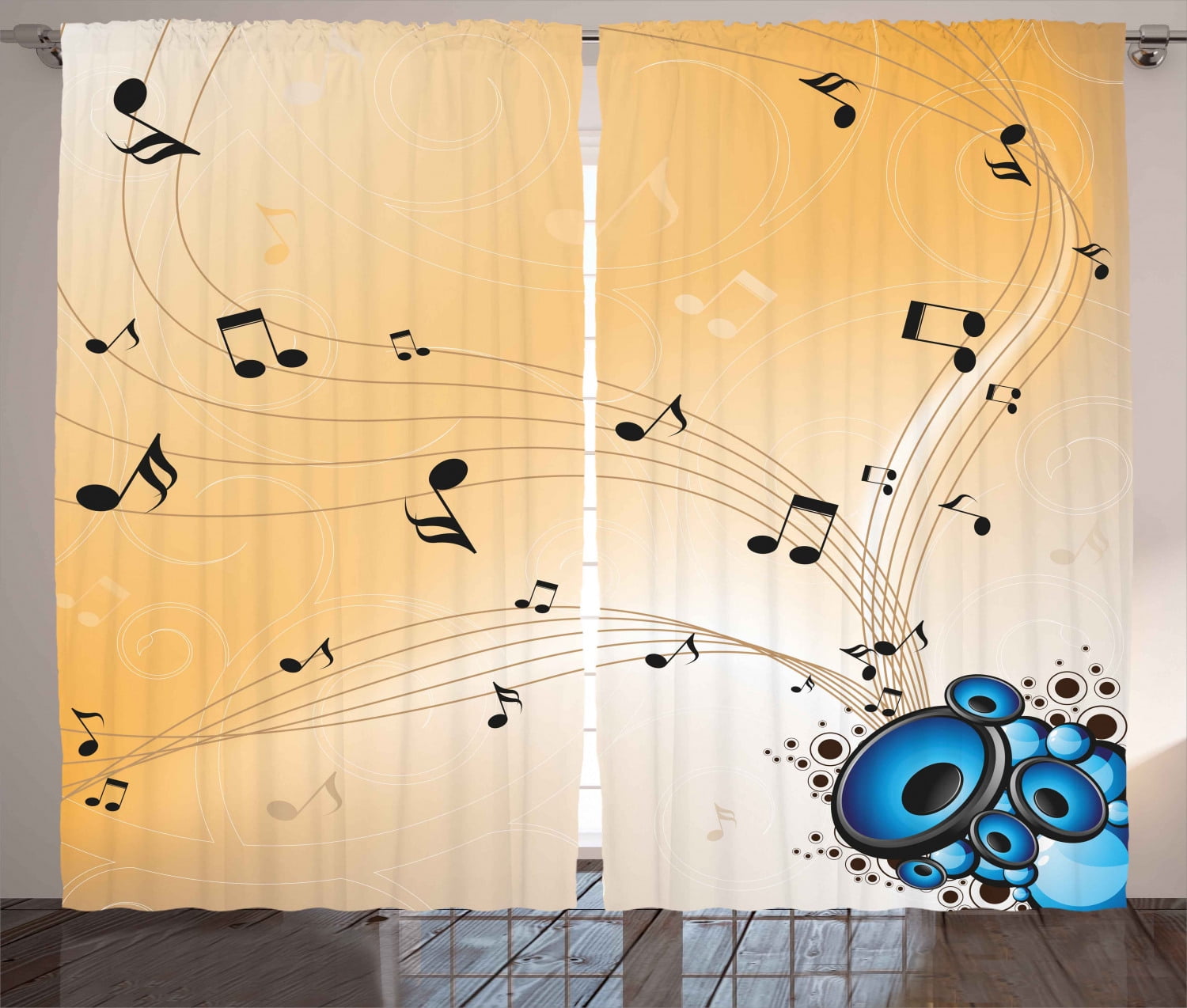 Ambesonne Music Curtains 2 Panel Set, Abstract Melodies Notes, 108" x ...