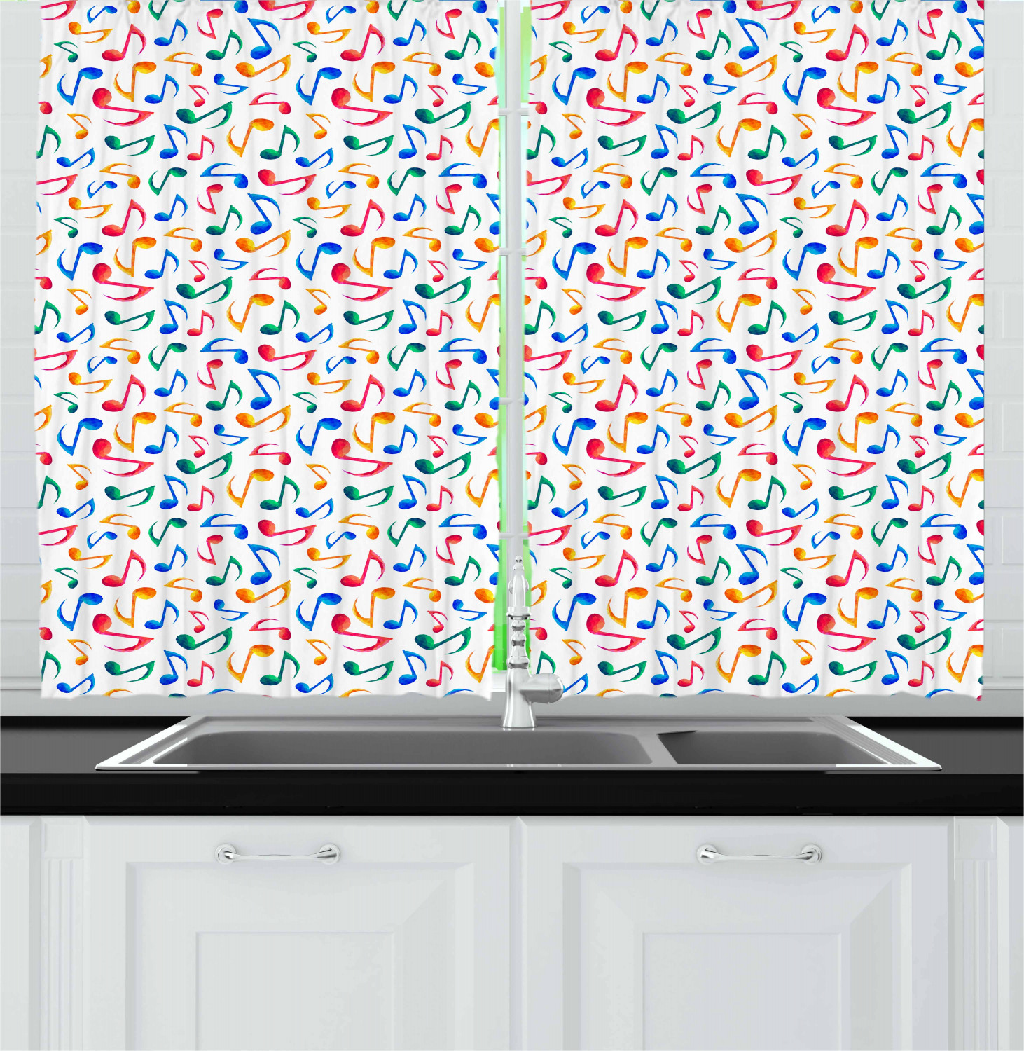 Music Curtains 2 Panels Set, Cute Musical Notes Melody Kids Beats ...