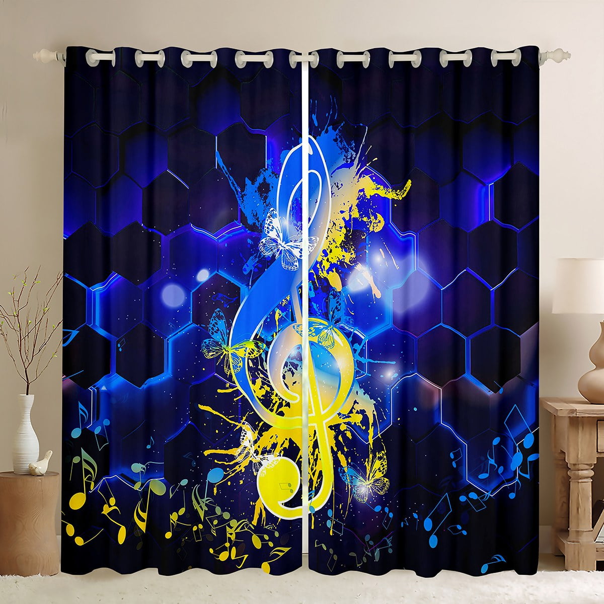 Music Curtains & Drapes Watercolor Melody Note Blackout Curtains Blue ...