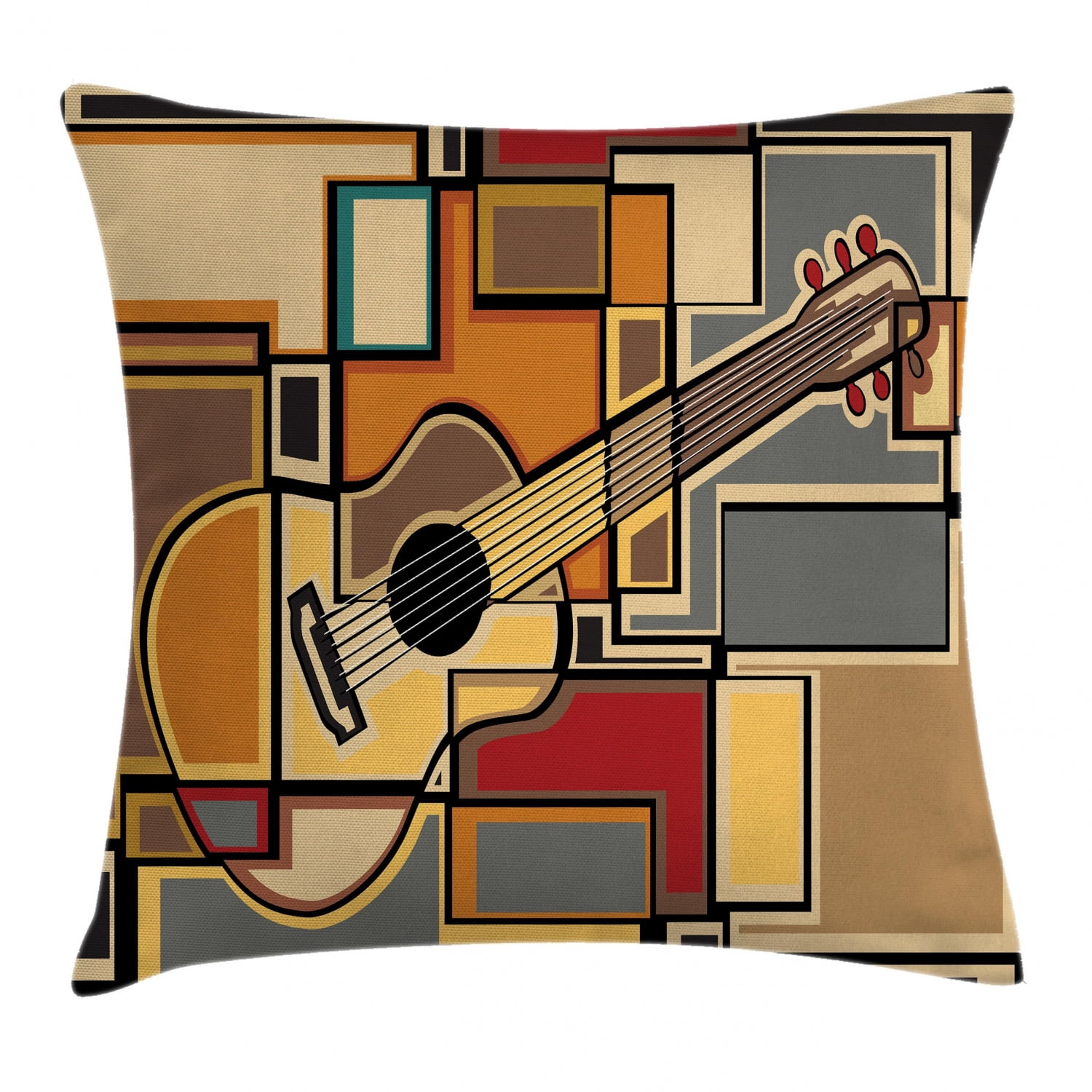 Music Decor Throw Pillow Cushion Cover, Funky Fractal Geometric Square ...