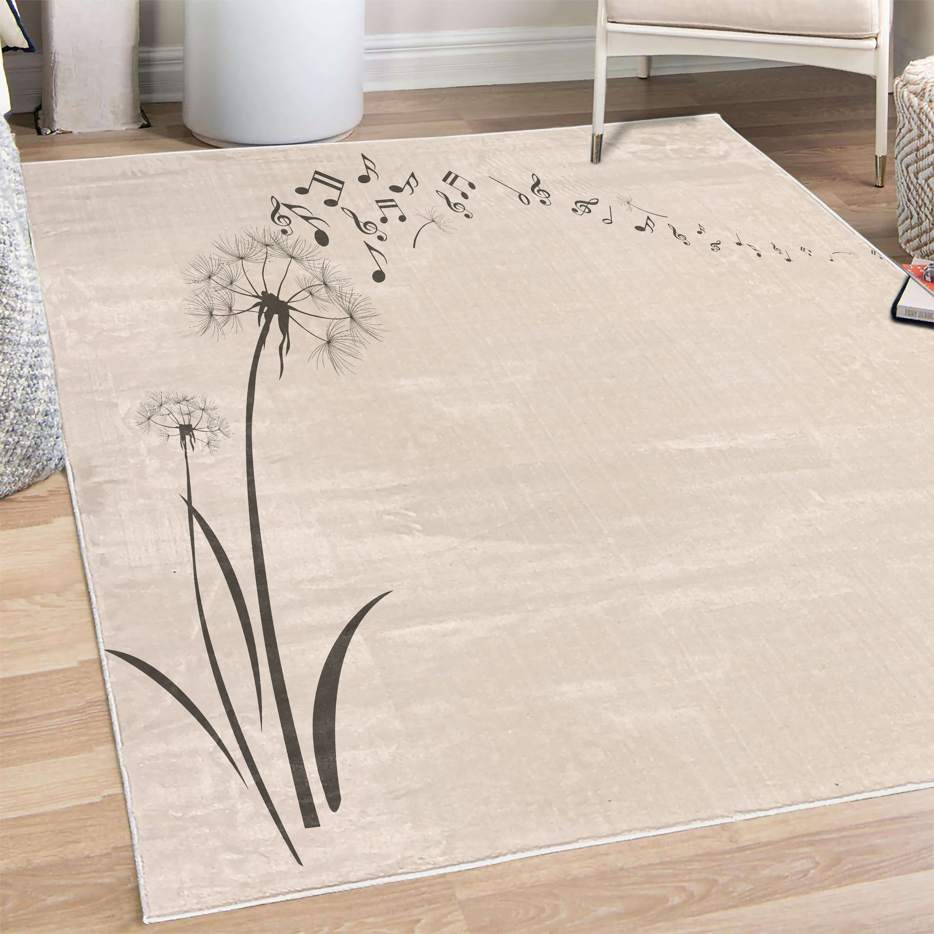 Music Decorative Rug, Flying Dandelions Notes Summer Spring Meadow ...