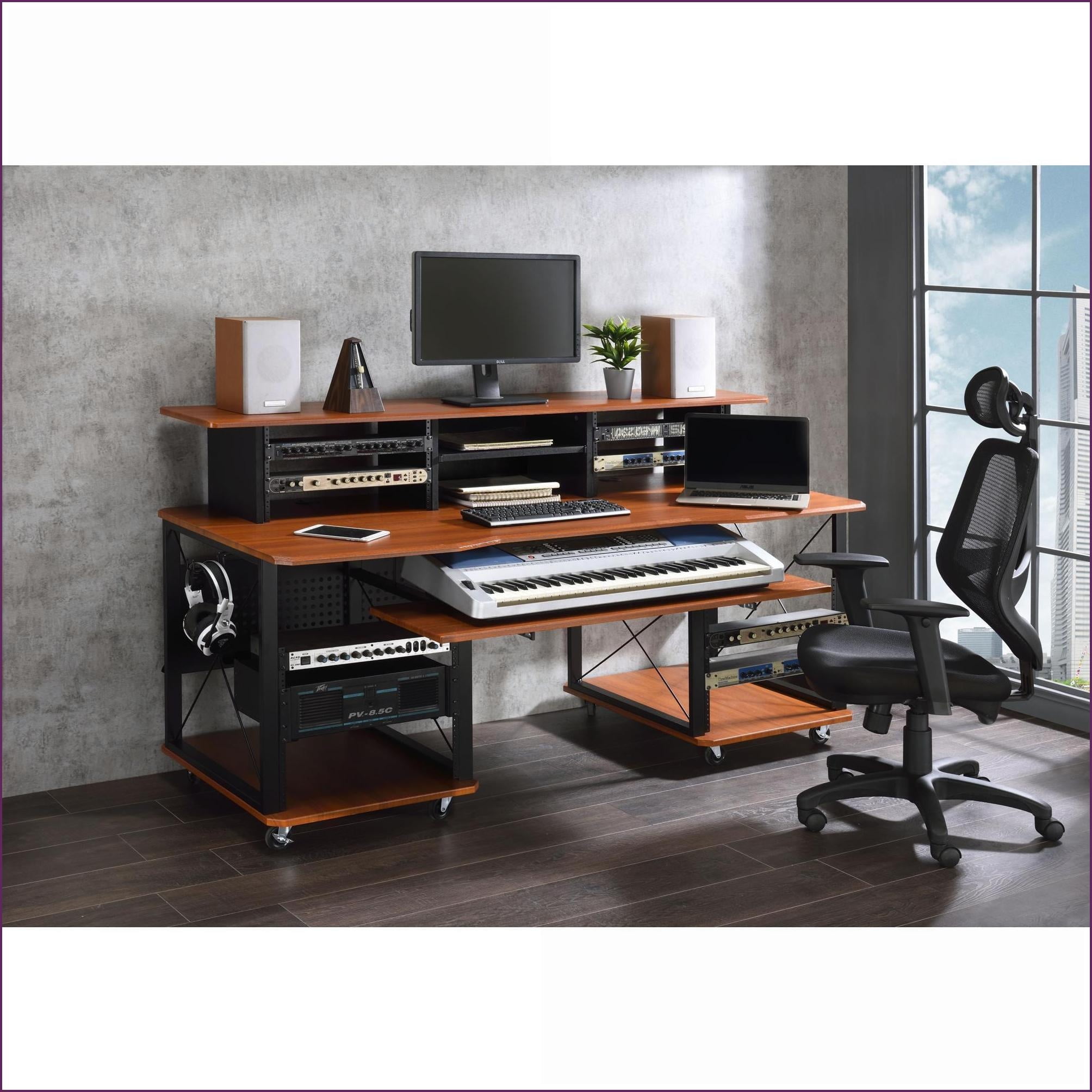 Music Desk with Keyboard Tray & Storage | Cherry & Black Finish ...