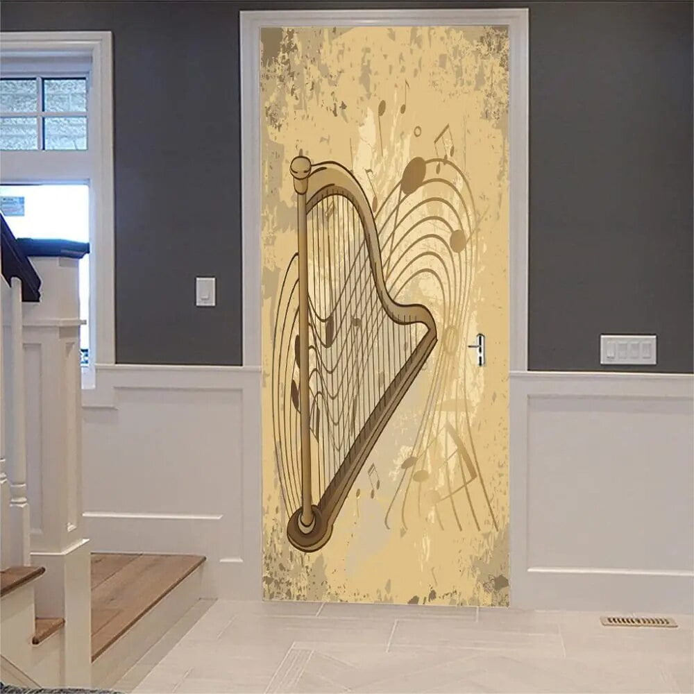 Music Door Stickers Rock Hippie Mural Sticker Self-adhesive Cartoon Hip ...