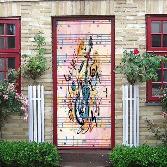 Music Door Stickers Rock Hippie Mural Sticker Self-adhesive Cartoon Hip ...