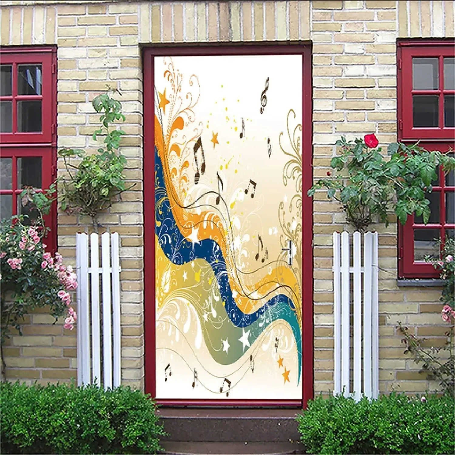 Music Door Stickers Rock Hippie Mural Sticker Self-adhesive Cartoon Hip ...