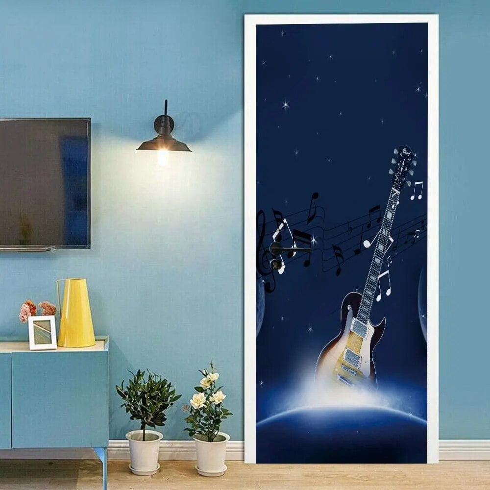 Music Door Stickers Rock Hippie Mural Sticker Self-adhesive Cartoon Hip ...