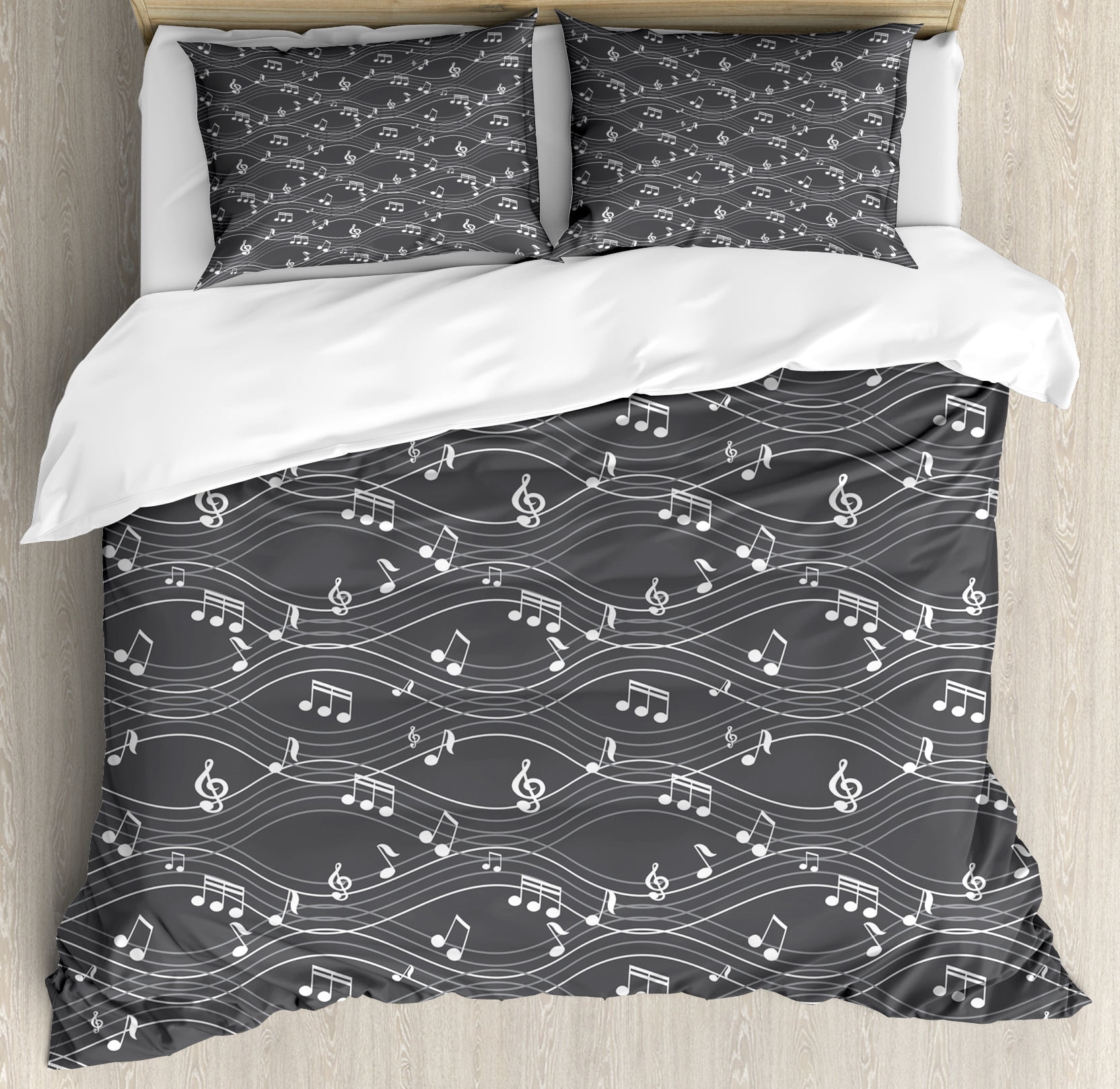 Music Duvet Cover Set, Abstract Theme Wavy Stripes Musical Notes ...