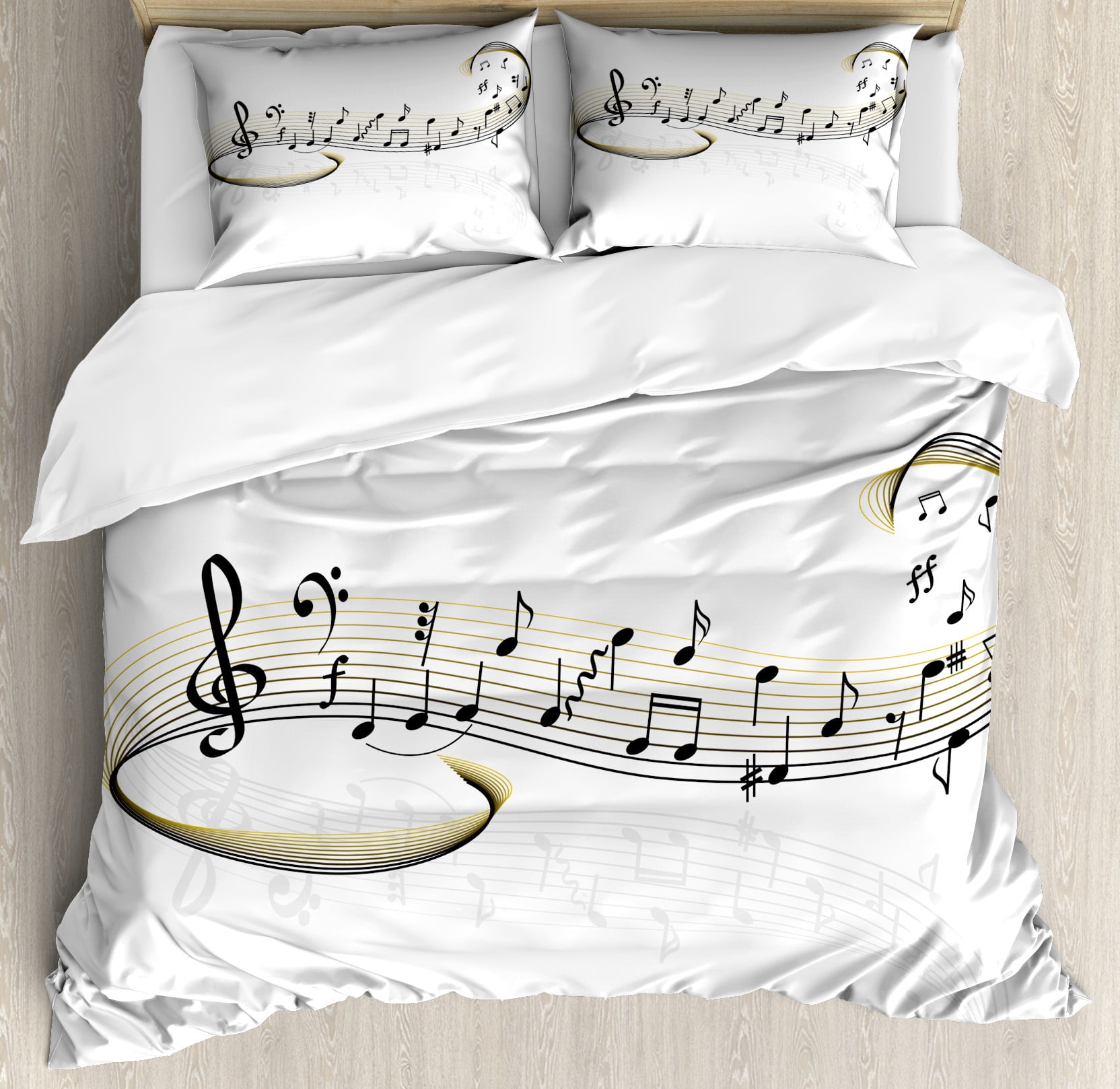 Music Duvet Cover Set, Bass Abstract Treble Chef Notes of Musical Art ...