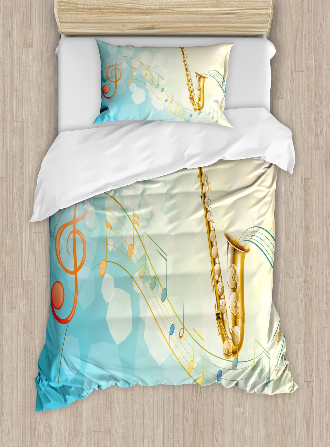 Music Duvet Cover Set, Colorful Music Notes Vibes from Saxophone Jazz ...