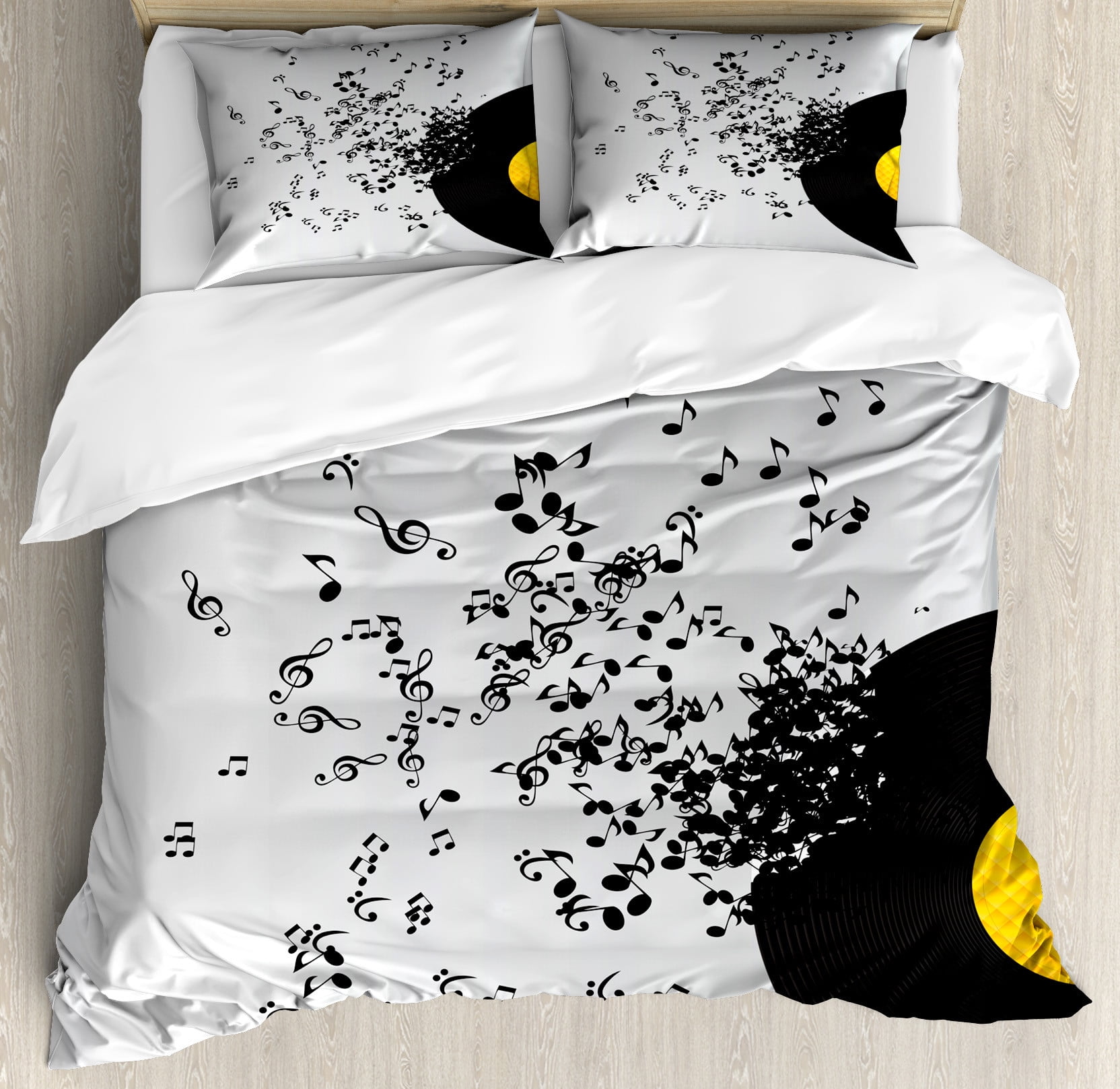 Music Duvet Cover Set, Flying Music Notes Abstract Design Disc Album ...