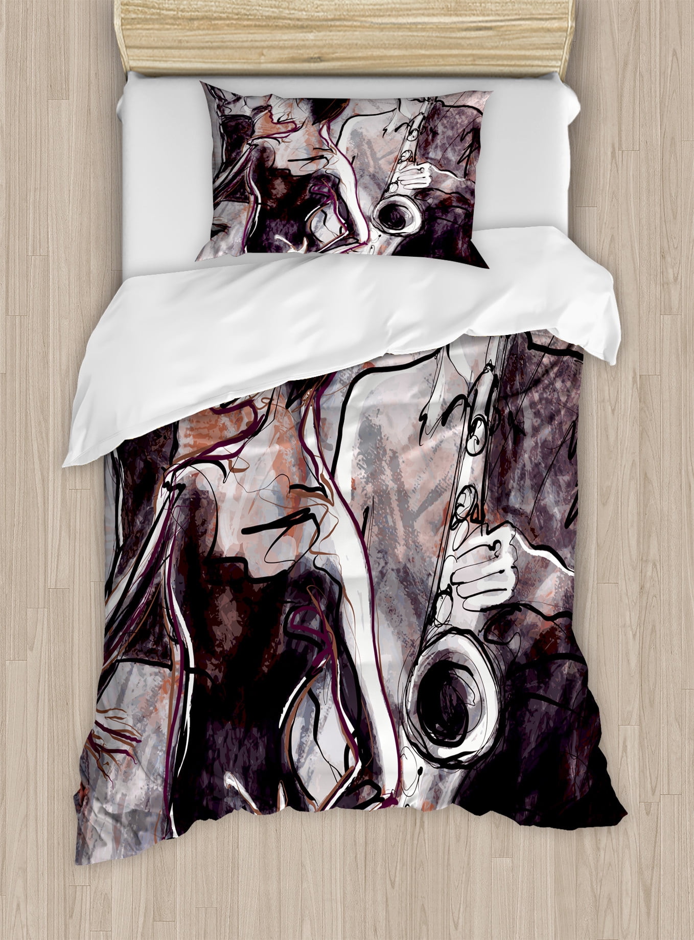 Music Duvet Cover Set, Illustration of Jazz Man Playing the Saxophone ...