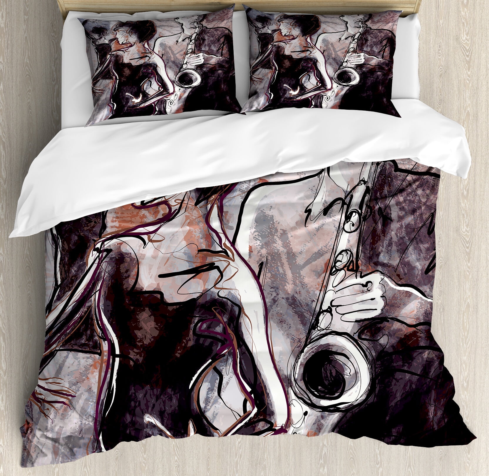 Music Duvet Cover Set, Illustration of Jazz Man Playing the Saxophone ...