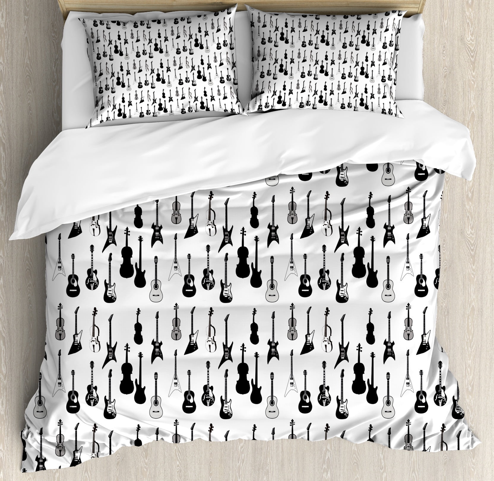 Music Duvet Cover Set, Monochrome Strings Various Types Acoustic and ...