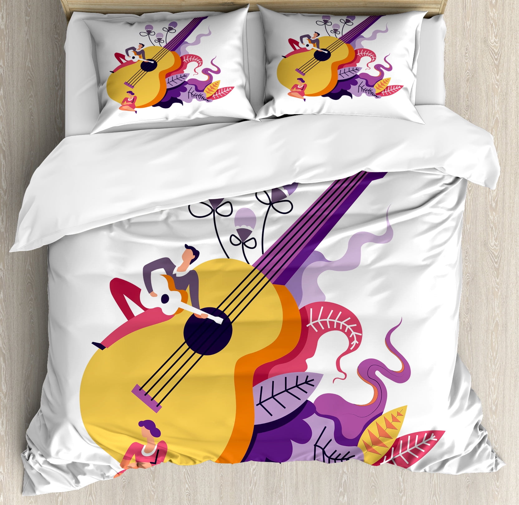 Music Duvet Cover Set, Performance of a Guitarist Playing on Big Guitar ...
