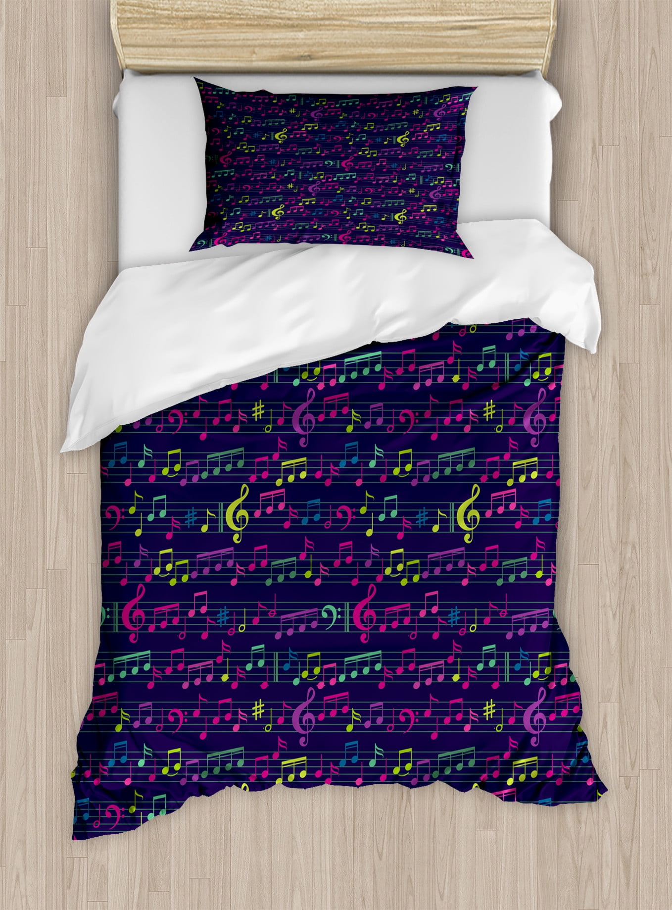Music Duvet Cover Set, Rhythmic Treble Chef and Musical Notes on Lead ...