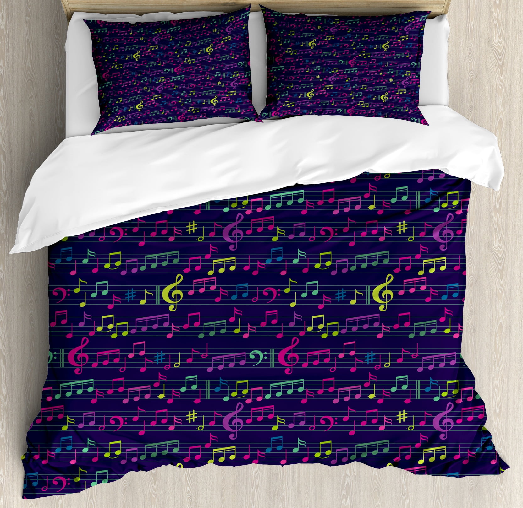 Music Duvet Cover Set, Rhythmic Treble Chef and Musical Notes on Lead ...