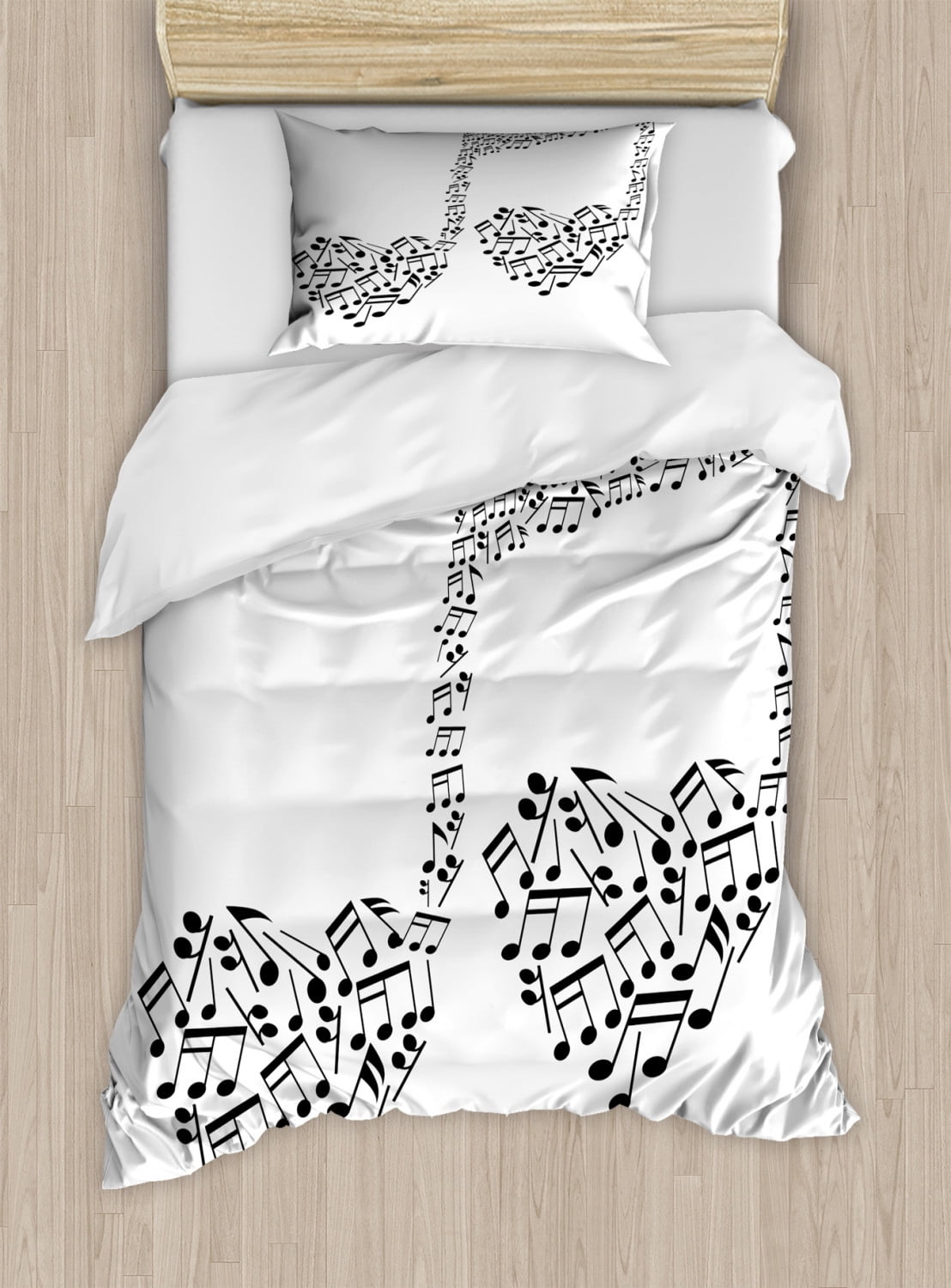 Music Duvet Cover Set Twin Size, Big Abstract Musical Note with Smaller ...