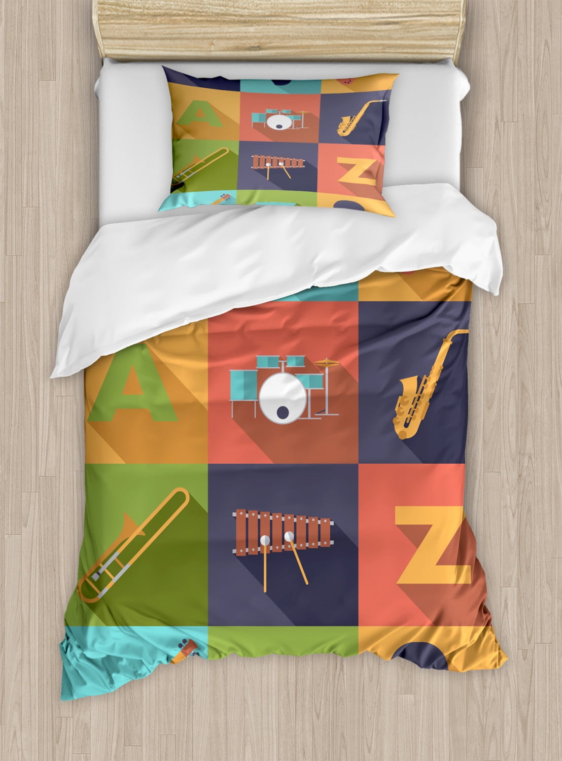 Music Duvet Cover Set Twin Size, Colorful All Jazz Equipment Set on ...