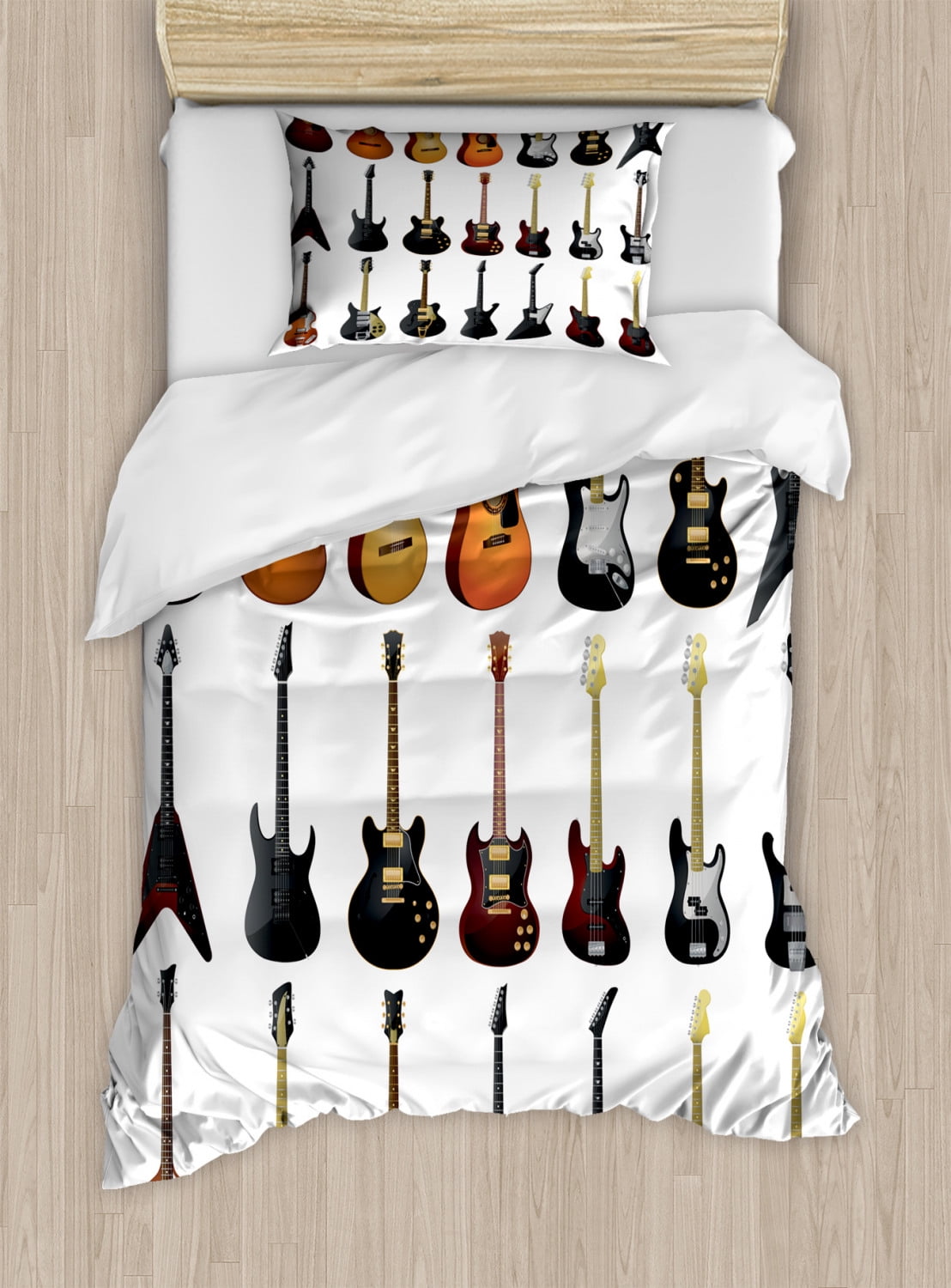 Music Duvet Cover Set Twin Size, Instruments Pattern Classical and Bass ...