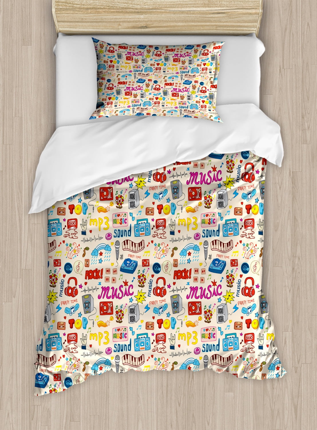 Music Duvet Cover Set Twin Size, Retro Pop Art Style Music Icons ...