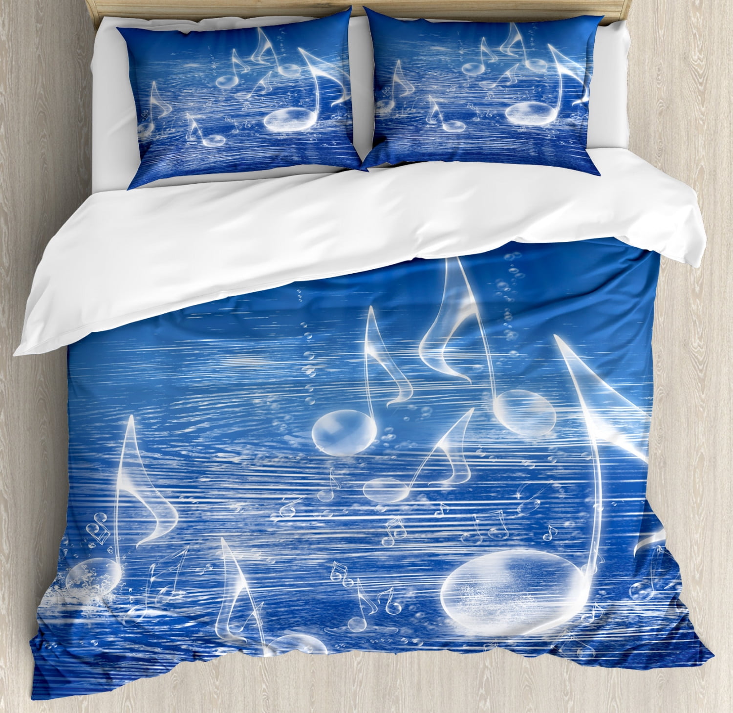 Music Duvet Cover Set, Water with Musical Notes Bubbles Dancing Waves ...