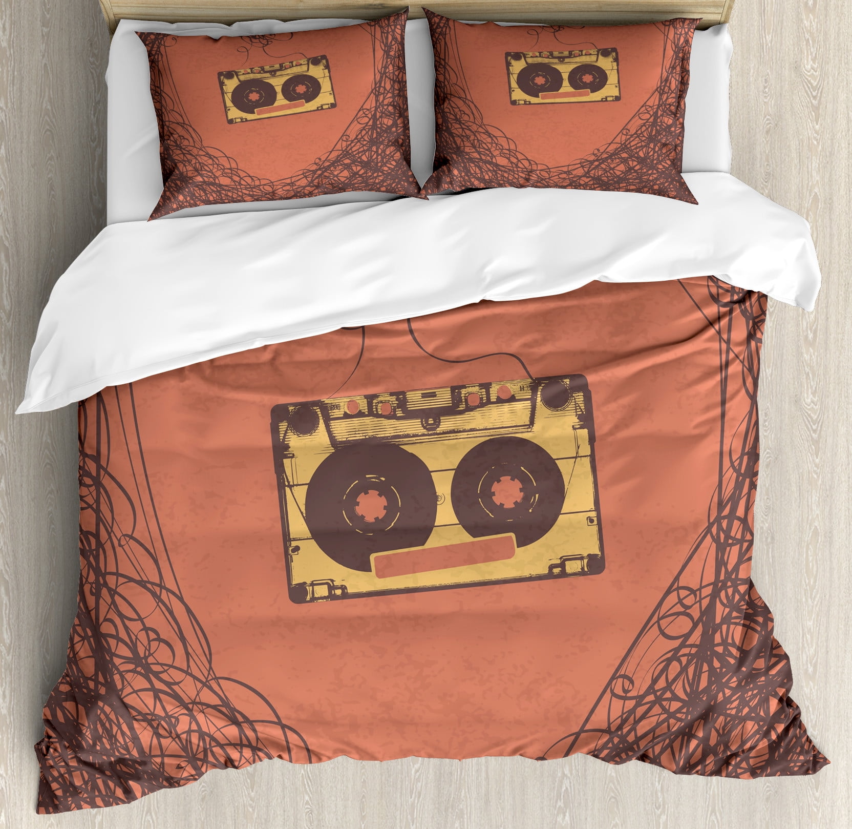 Music Duvet Cover Sets, Love Old-Fashioned Elements Cassette Tape ...