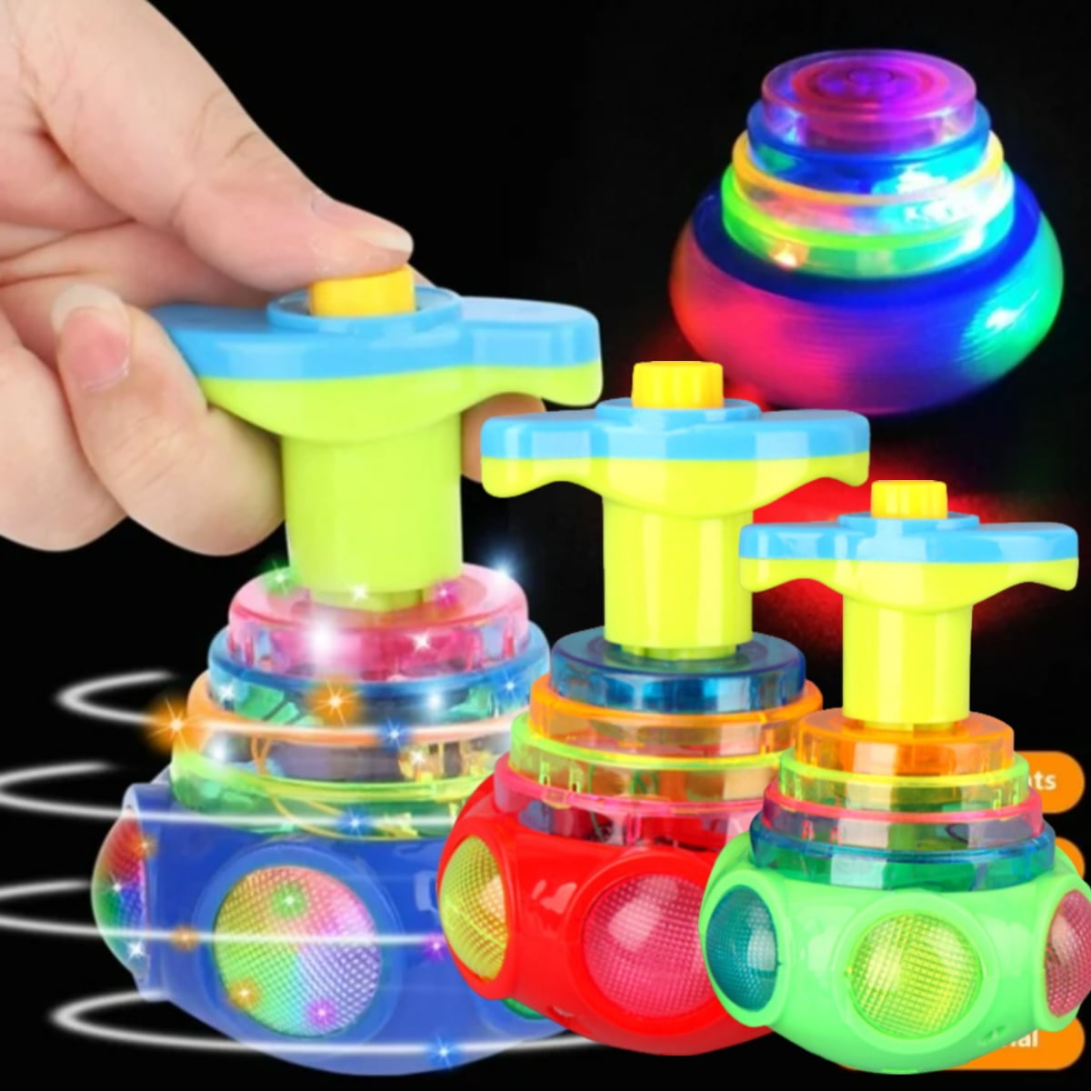 Music Flashing Spinners Toy with Launcher, 3 Pcs LED Light Up Flashing ...