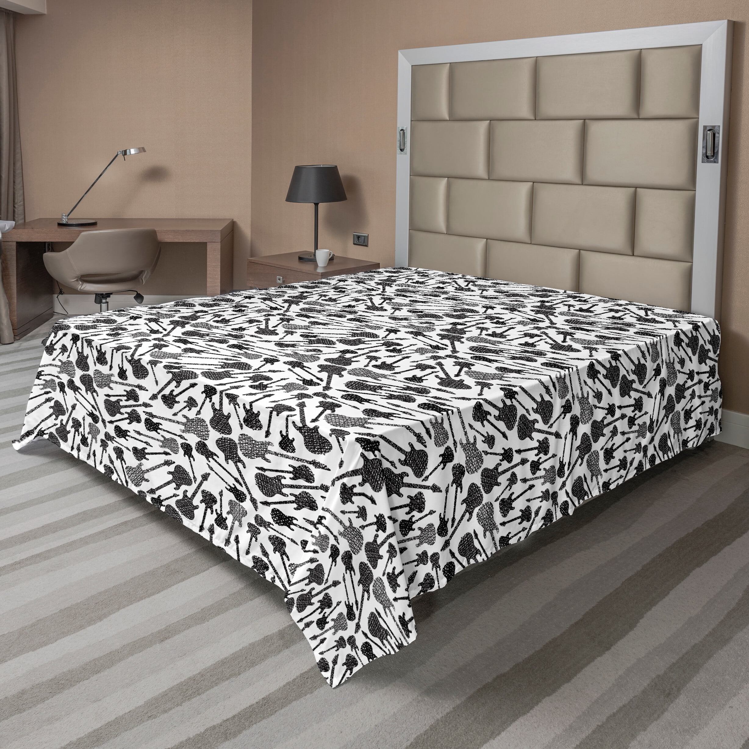 Music Flat Sheet, Grunge Style Hand Drawn Style Electric Guitars Sketch ...