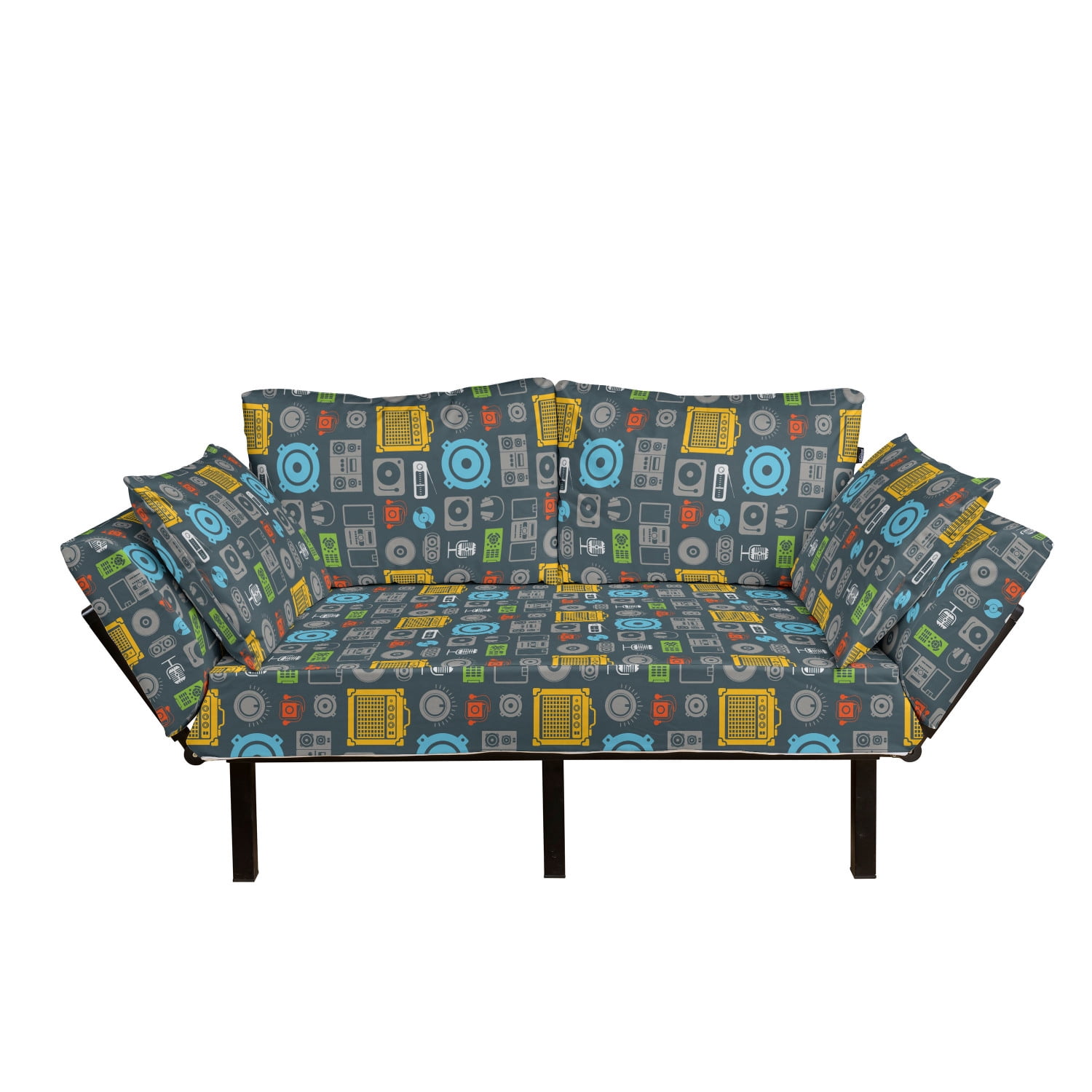 Music Futon Couch, Audio Equipment Silhouette Music Technology Retro ...