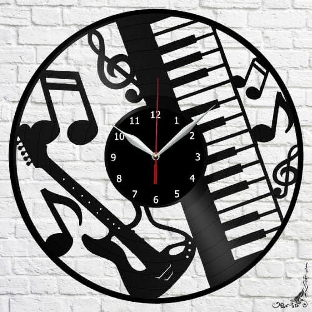 Music Guitar Piano Vinyl Record Wall Clock Art Home Decor Vintage Wall ...