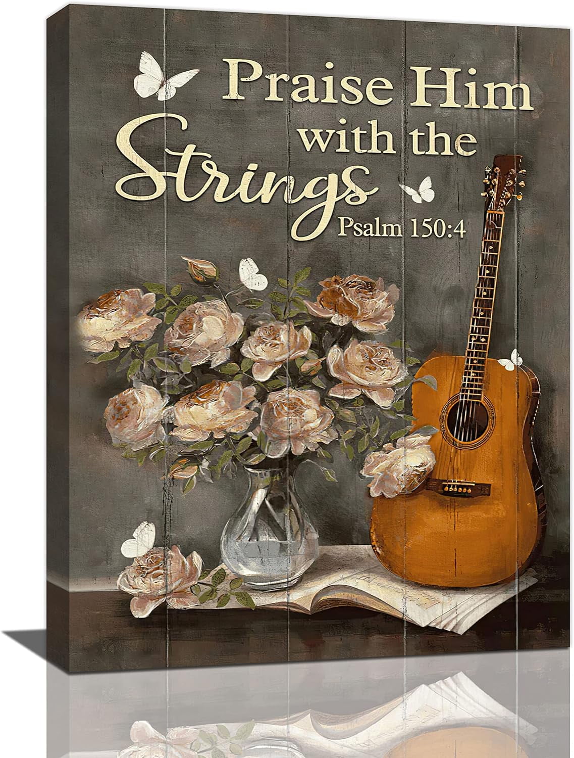 Music Guitar Wall Art Christian Guitar Wall Decor Vintage Roses Flower ...