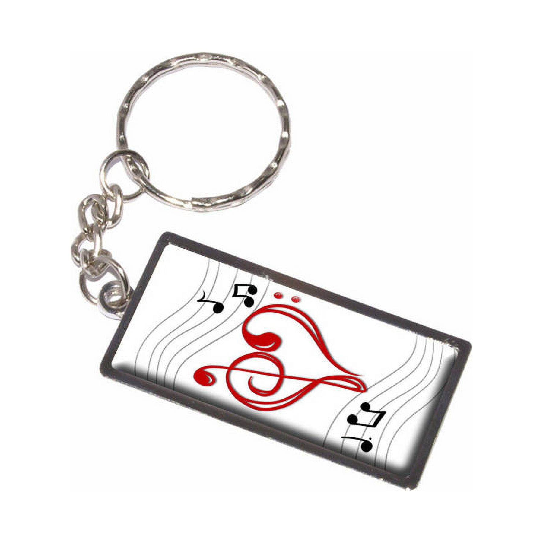 Music Heart Love Treble Bass Clef Notes Staff White Keychain Key Chain ...