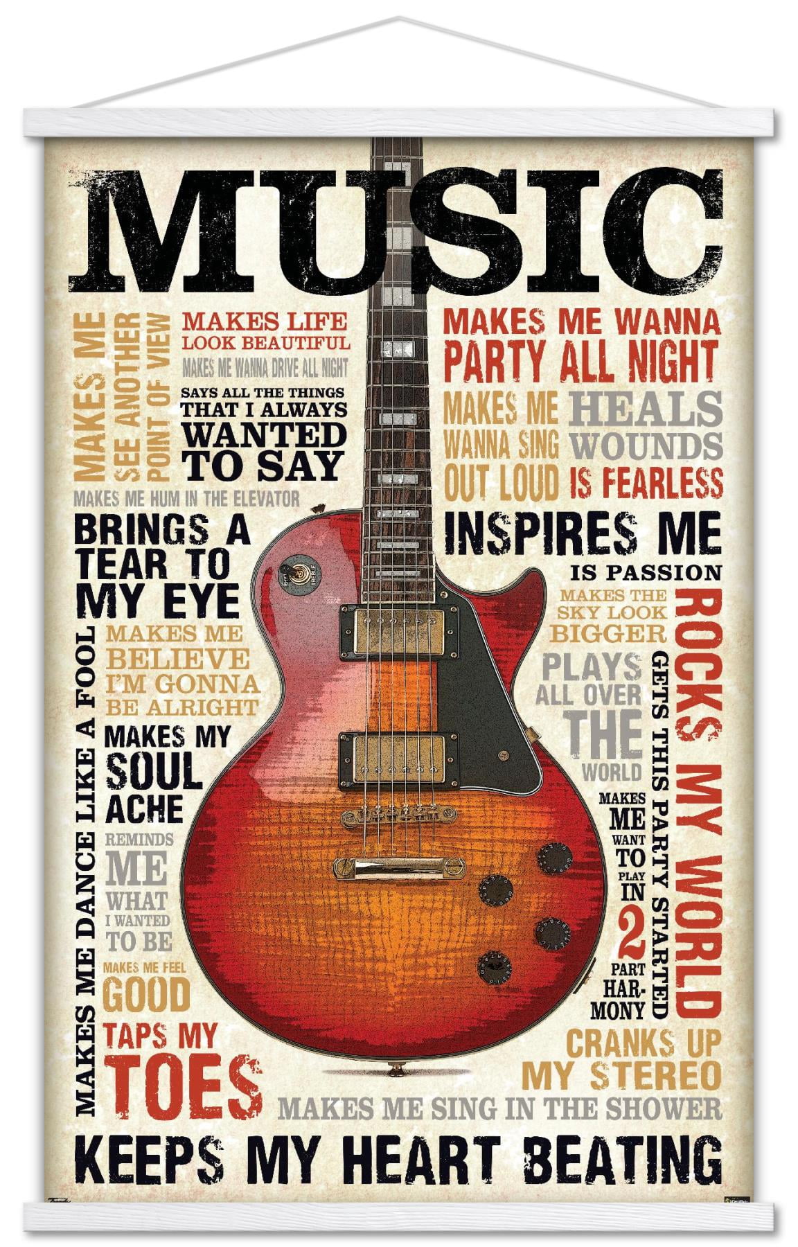 Music Inspires Me Wall Poster with Wooden Magnetic Frame, 22.375" x 34 ...