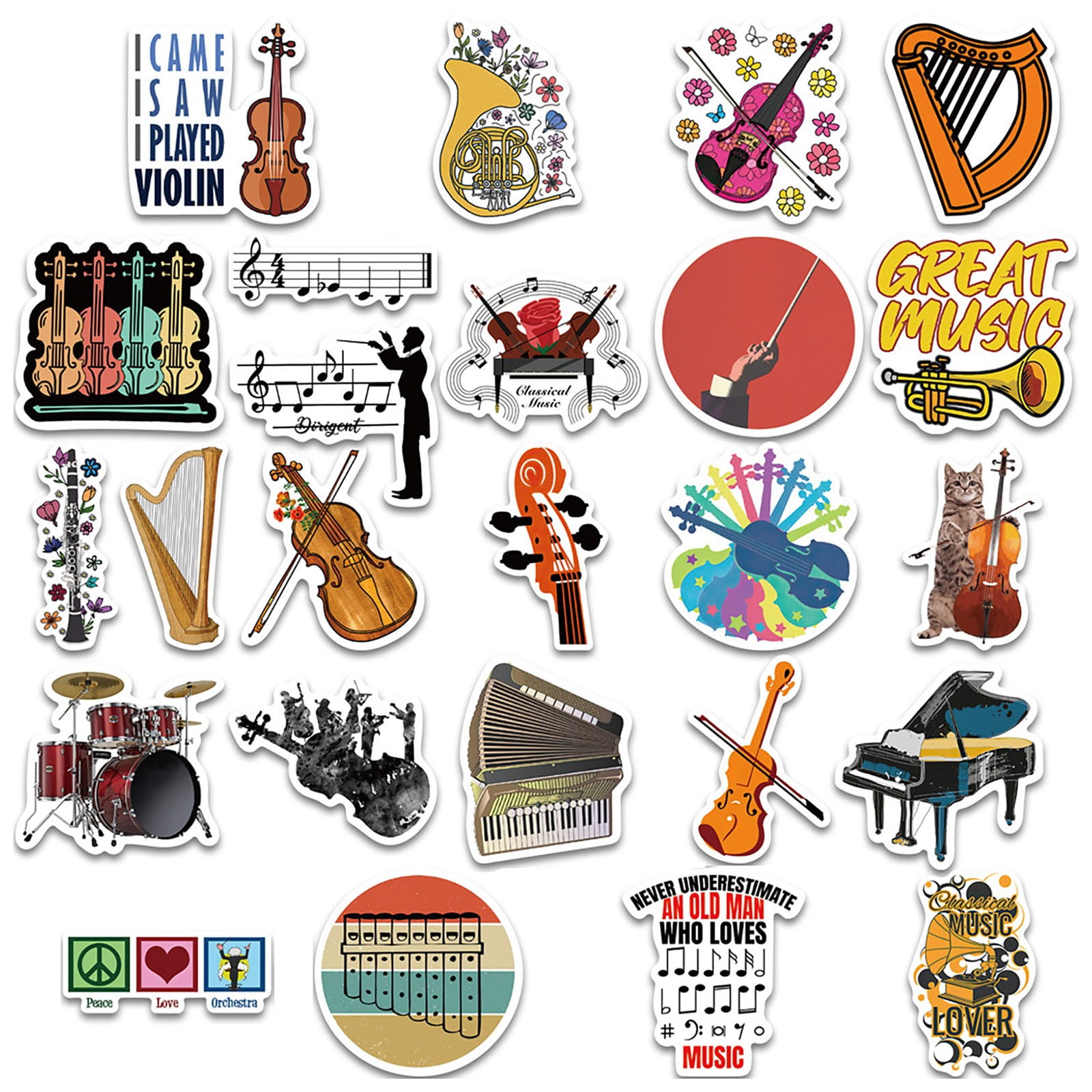 Music Instrument Stickers Decorate Luggage Notebook DIY School Season ...