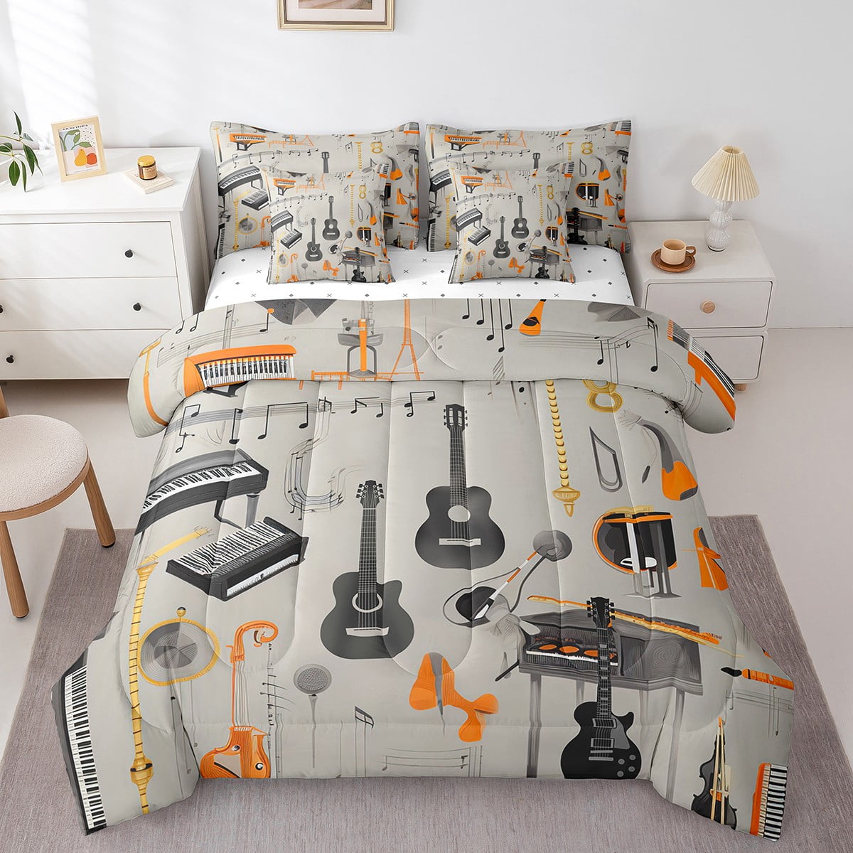 Music Instruments Bedding Comforter Sets 7pcs Acoustic Guitar Bed in a ...