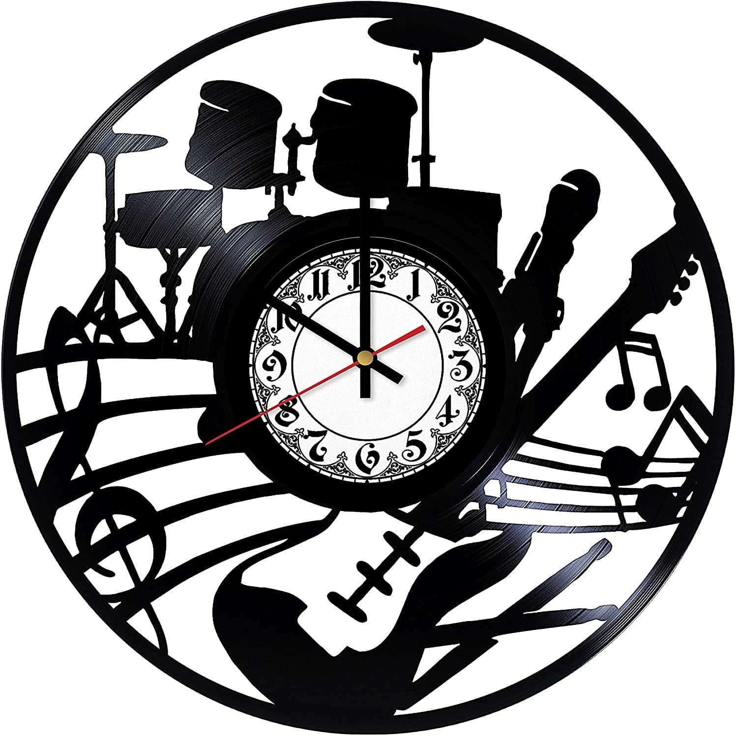 Music Instruments Rock Band Vintage Black Vinyl Record Wall Clock Wall ...