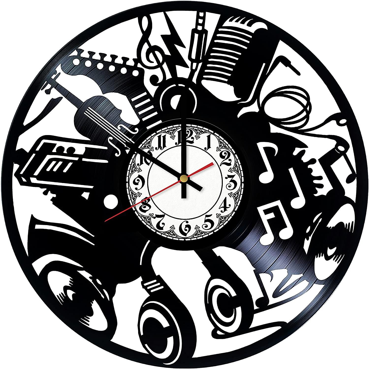 Music Instruments Vintage Black Vinyl Record Wall Clock Wall Art 3D ...