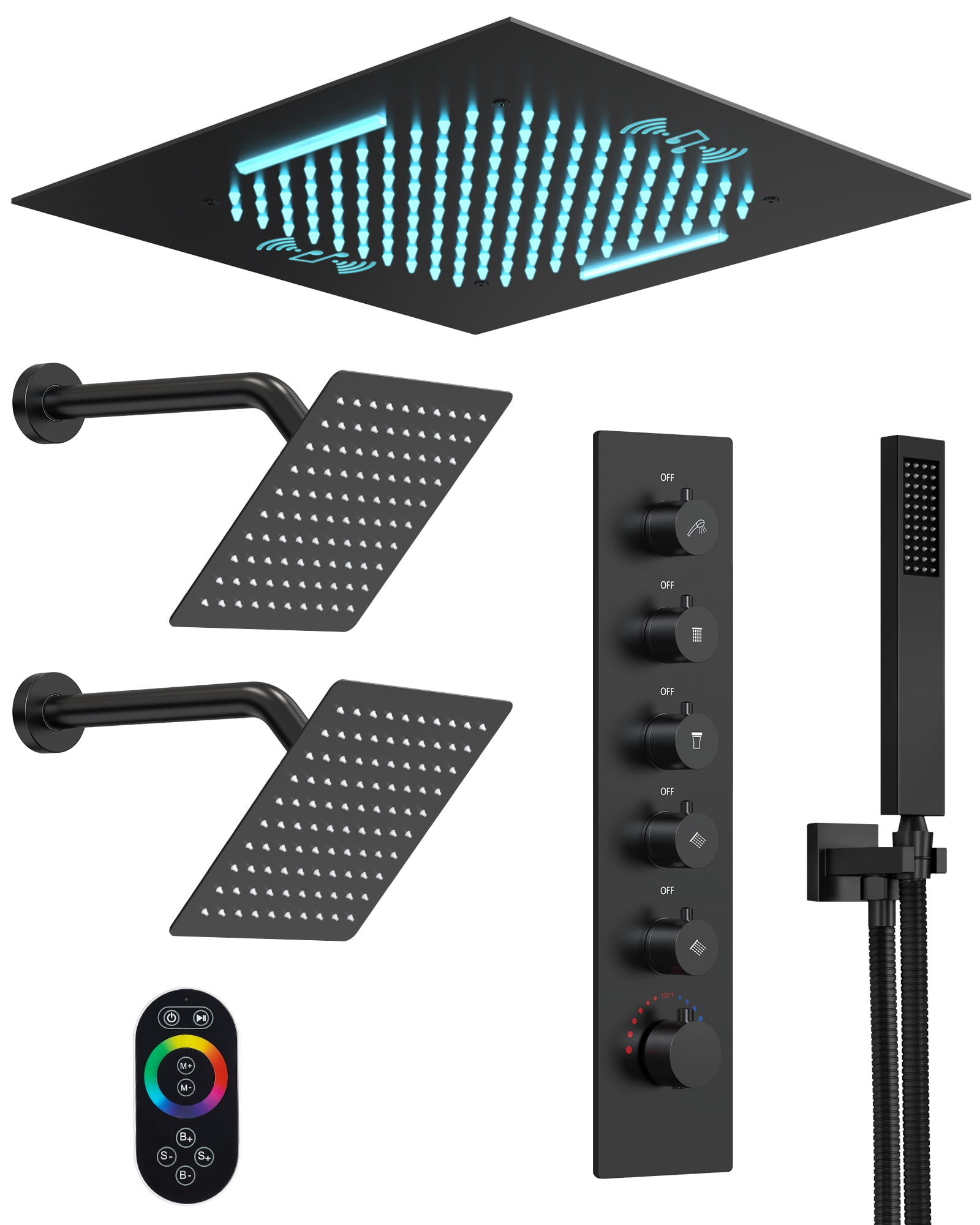 Music LED Triple Heads 20" Ceiling Mount Thermostatic Shower System ...