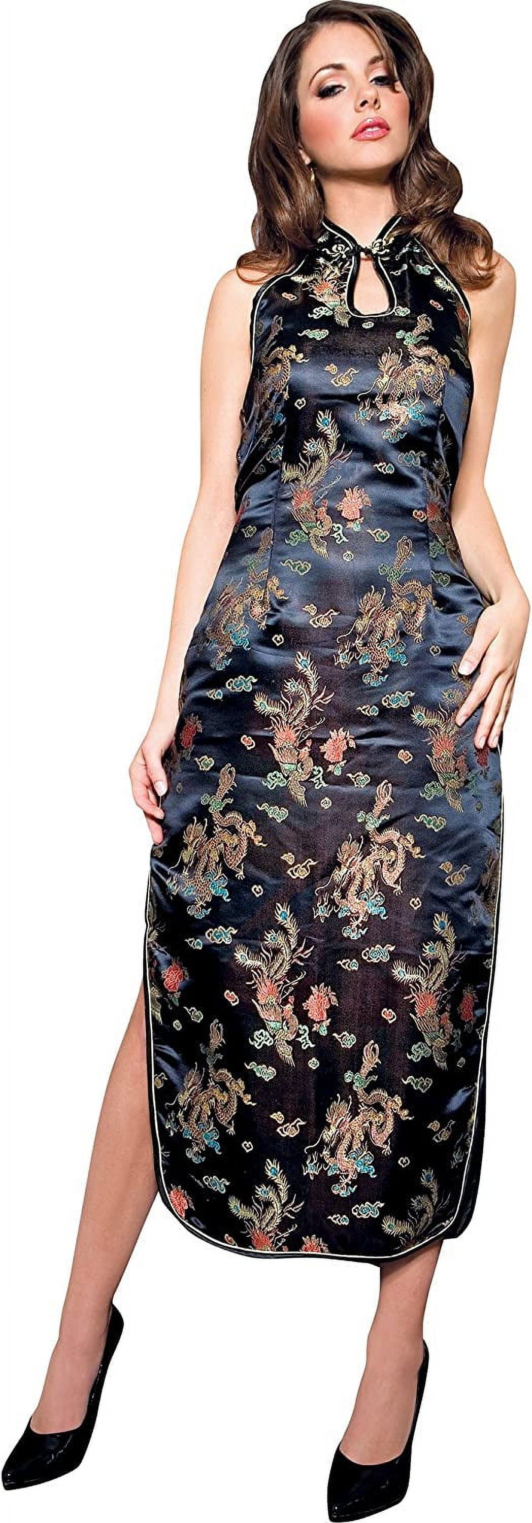 Music Legs Sexy Bare Back Dragon Print Oriental Long Gown Medium-Large ...