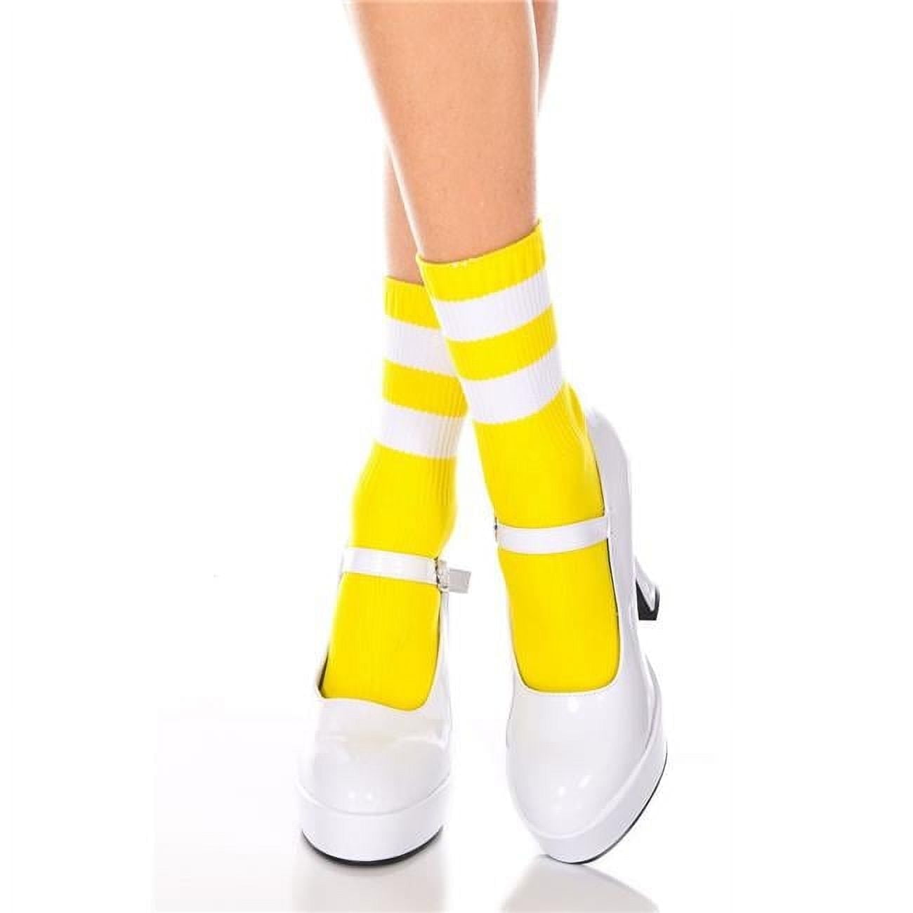 Music Legs Women's 526-NEON YELLOW-WHI Acrylic Ankle High with Striped ...