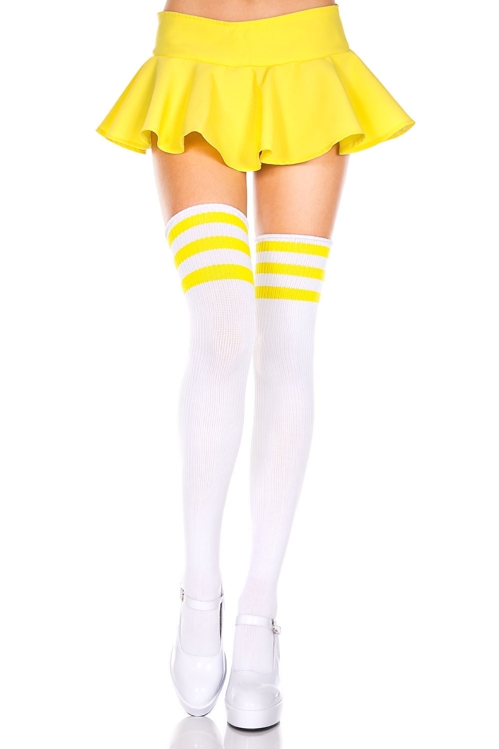 Music Legs Women's Athlete acrylic thigh hi with striped top 4245-WHITE ...