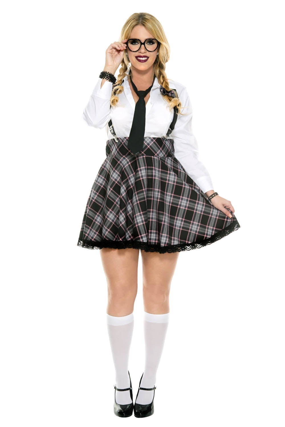 Music Legs Women's Plus High Class Nerdy Costume for Women with Plaid ...