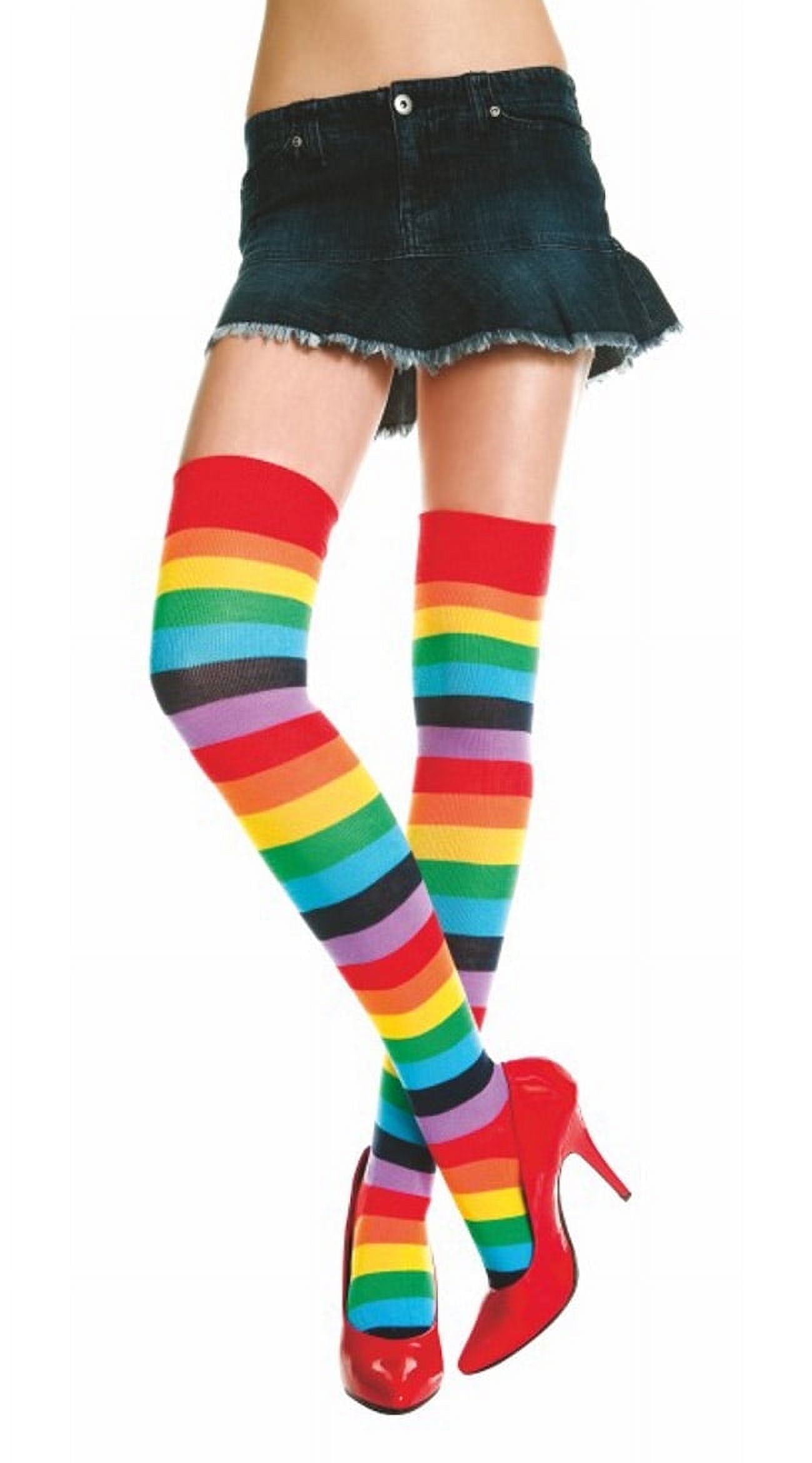 Music Legs Women's Rainbow Striped Thigh Highs, Rainbow Thigh High ...