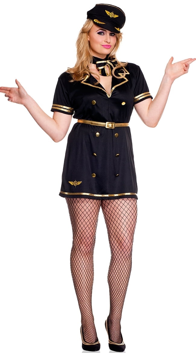 Music Legs Women's Women's Plus Size Foxy Flight Attendant Costume ...
