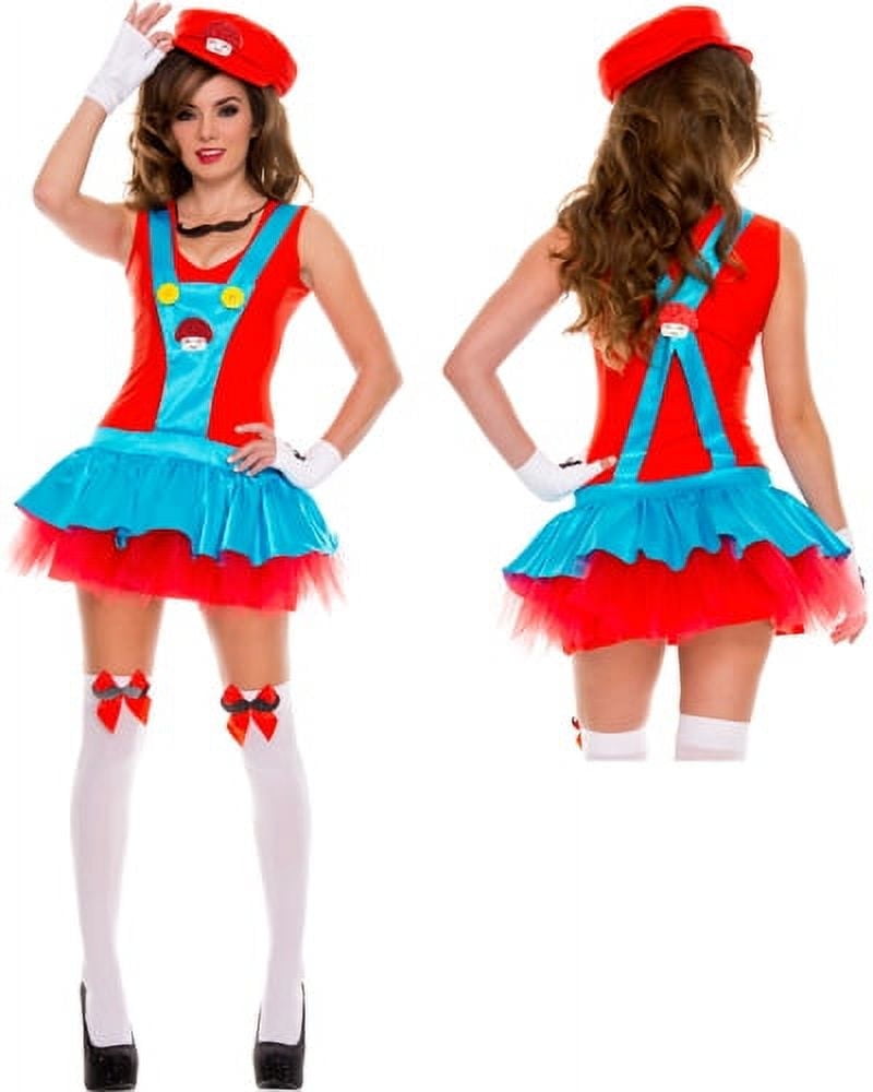 Music Legs Women's Womens Red Playful Plumber Super Mario Bros Costume ...