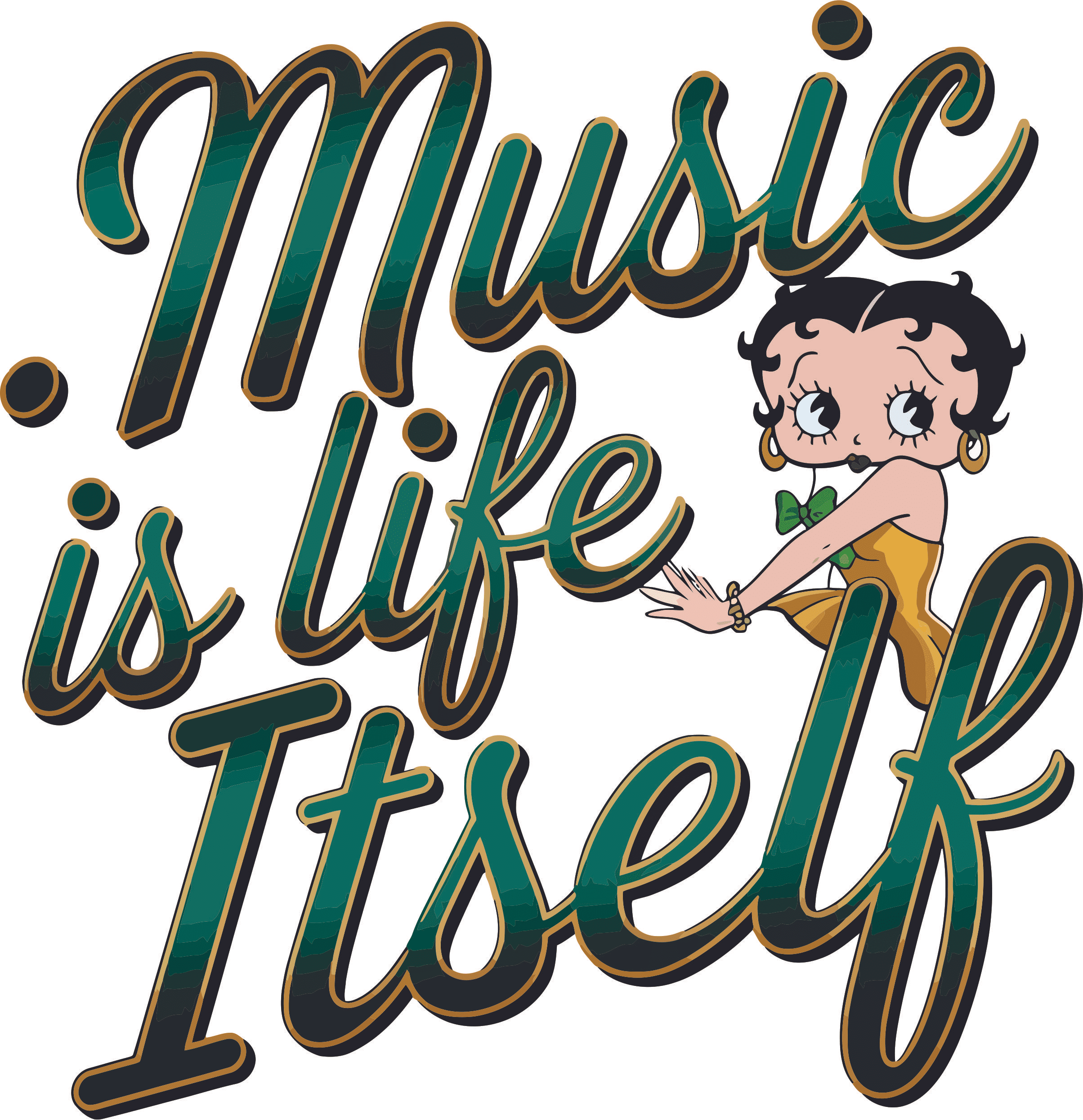Music Is Life Itself Girly Boop Retro Cartoon Character Mantra ...